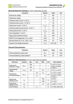 osg65r041ht3zf.pdf PDF datasheet. ALL TRANSISTORS DATASHEET. POWER ...